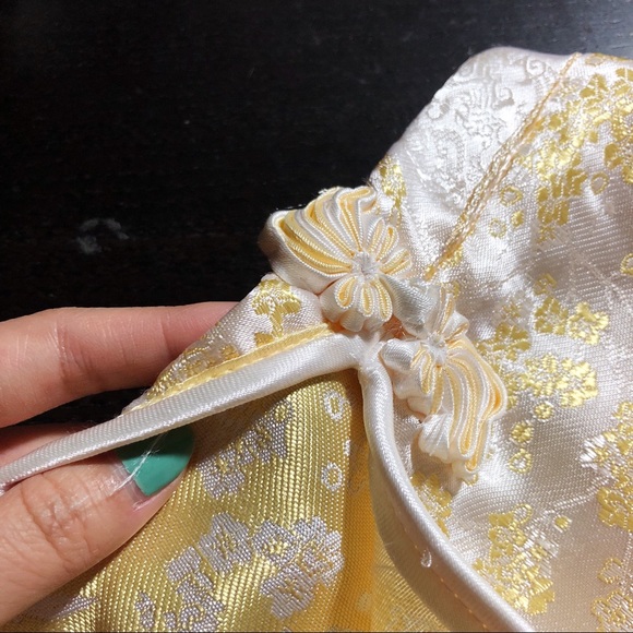 Dresses | Traditional Chinese White Gold Sort Qipao | Poshmark